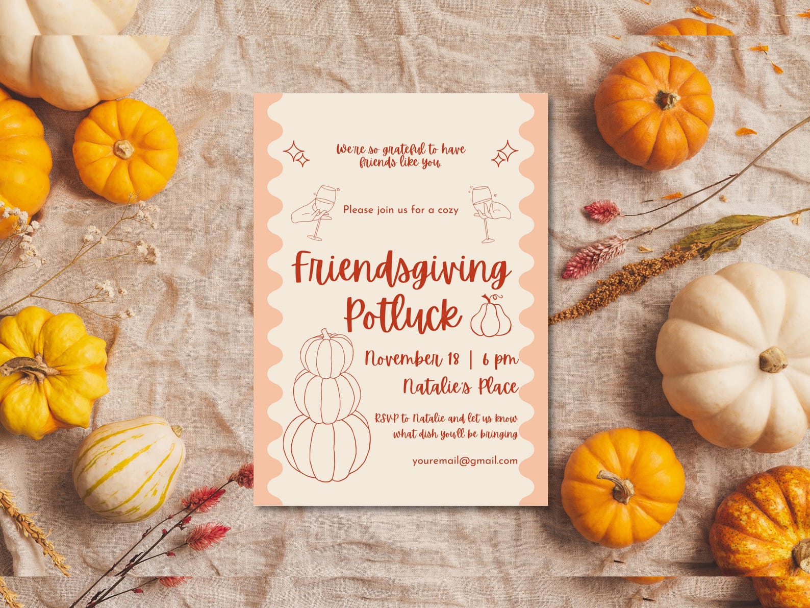 Cozy Friendsgiving Potluck Invitation | Modern Thanksgiving ...