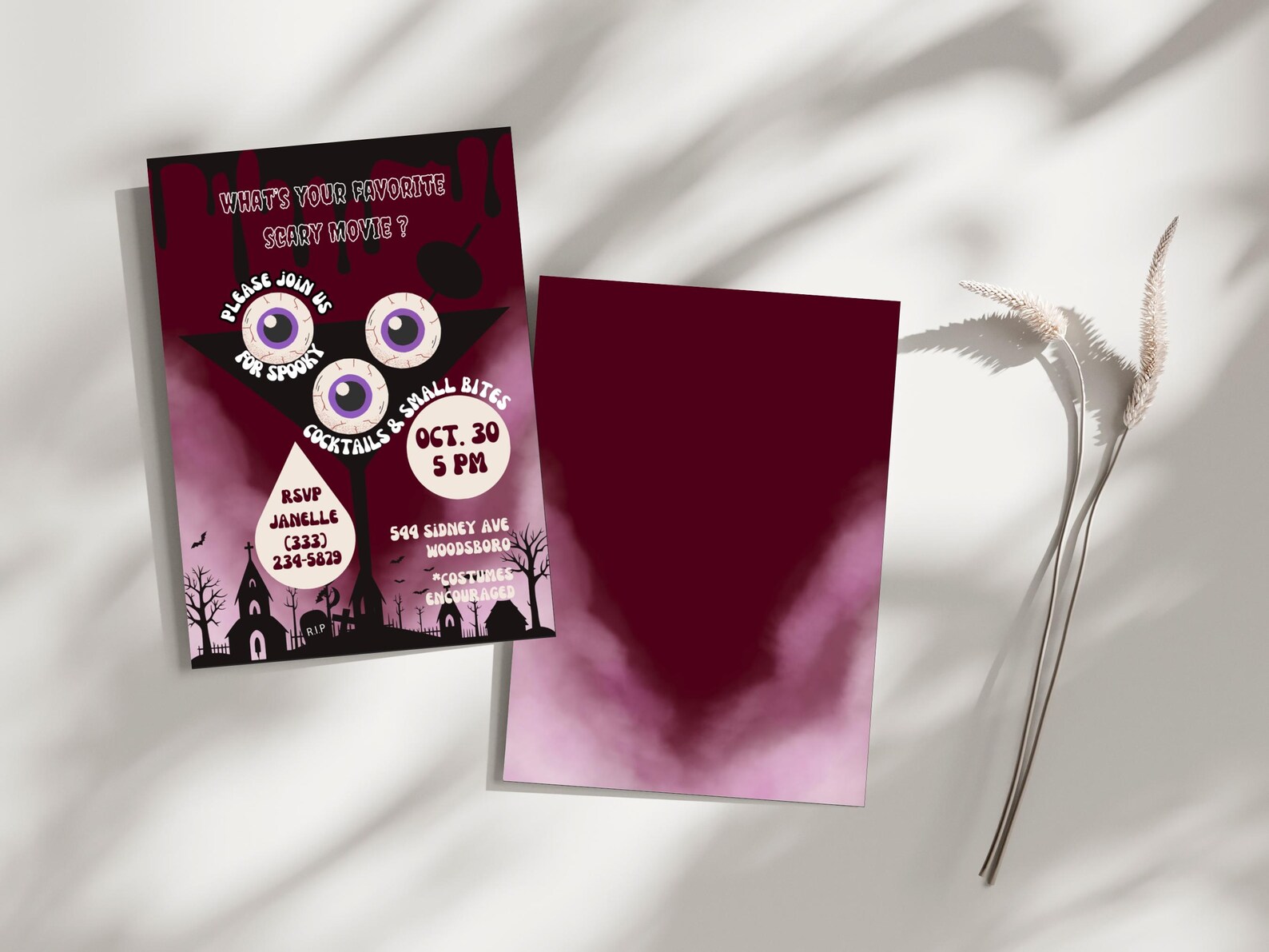 Spooky Cocktail Party Invitation | Halloween Happy Hour Invitation ...