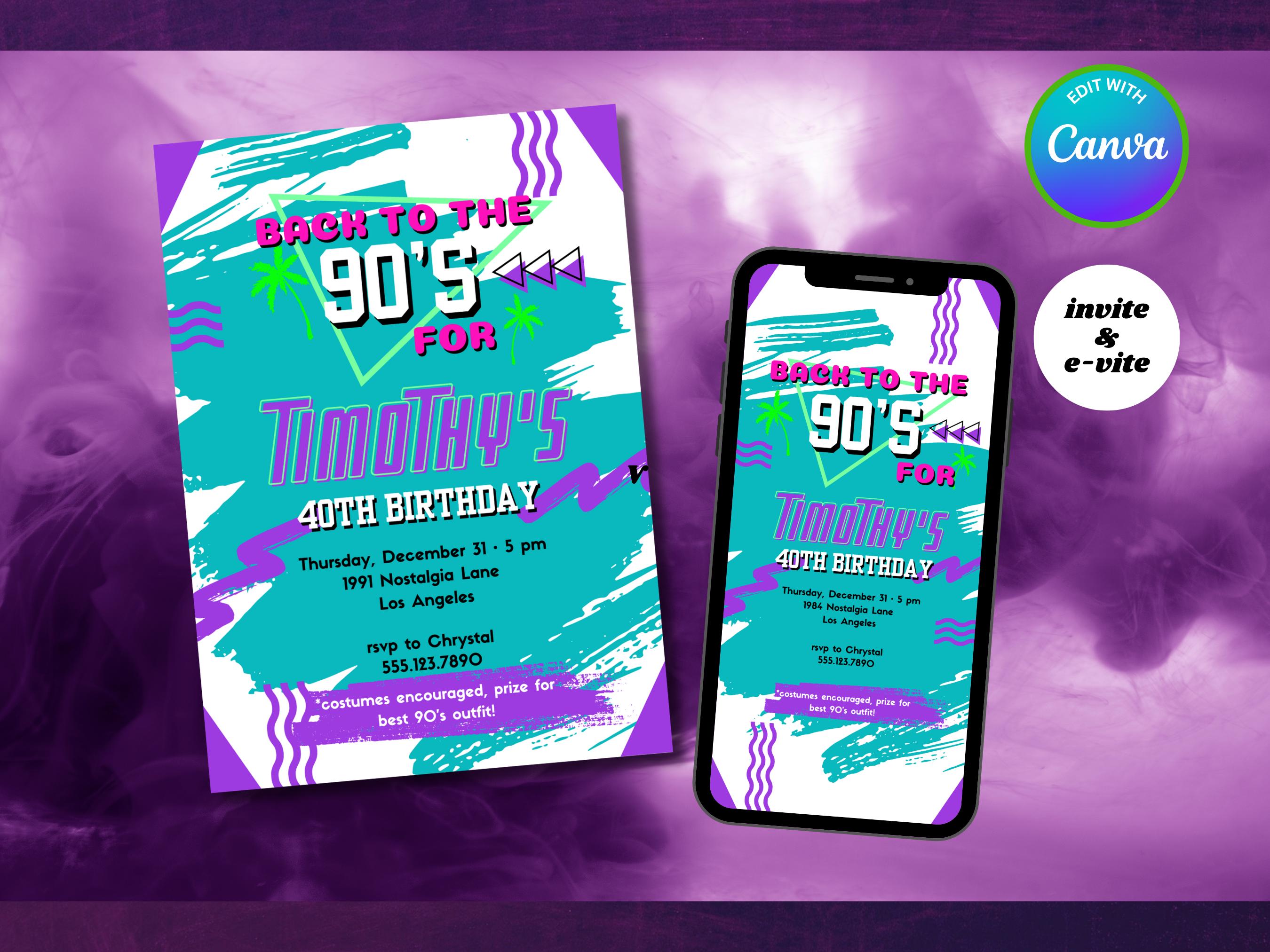 Retro 90s Theme Invitation 40th Birthday Invitation Costume Birthday ...