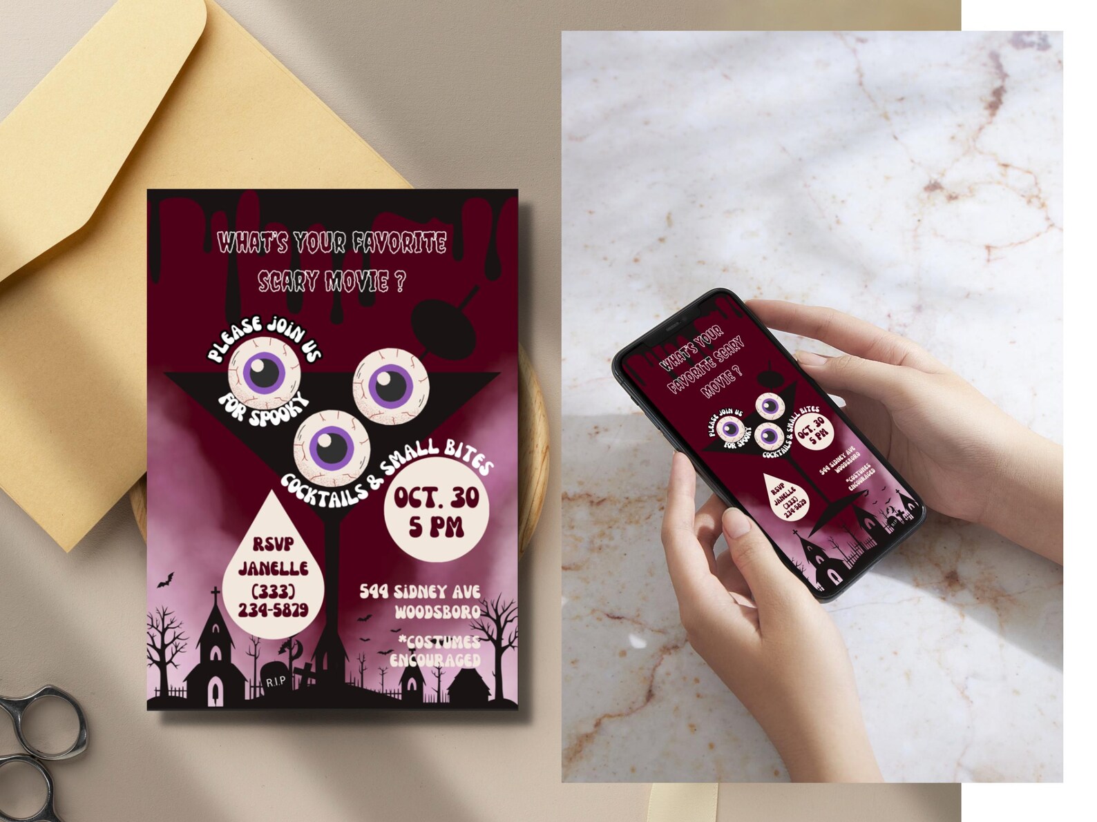 Spooky Cocktail Party Invitation | Halloween Happy Hour Invitation ...