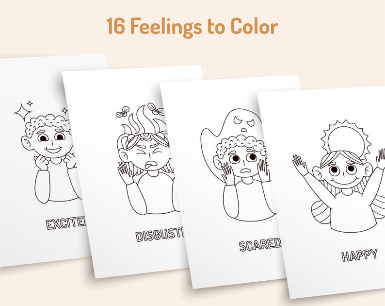 16 Feelings Coloring Pages for Kids| Ready to Print | Emotions Activity ...