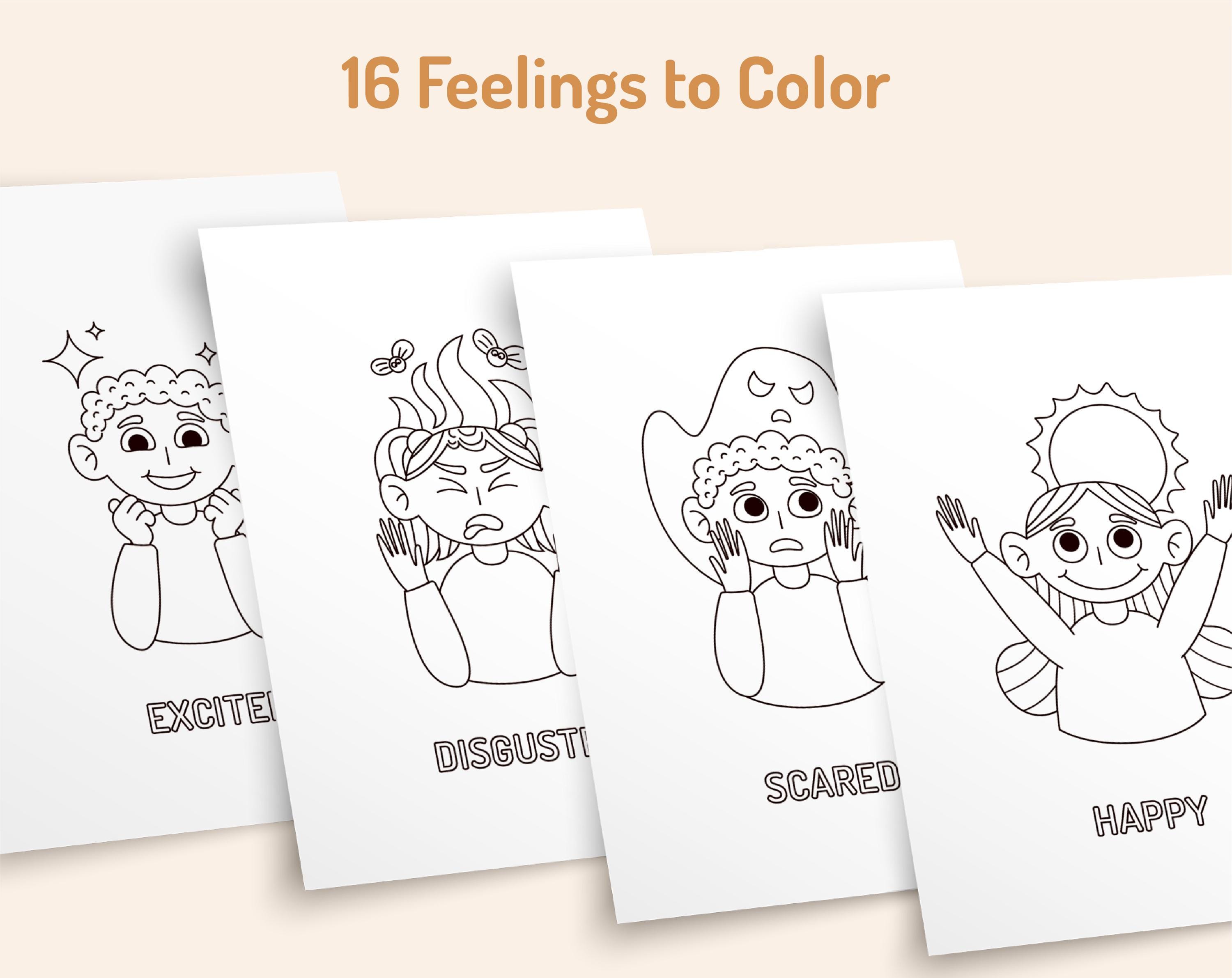 16 Feelings Coloring Pages for Kids| Ready to Print | Emotions Activity ...