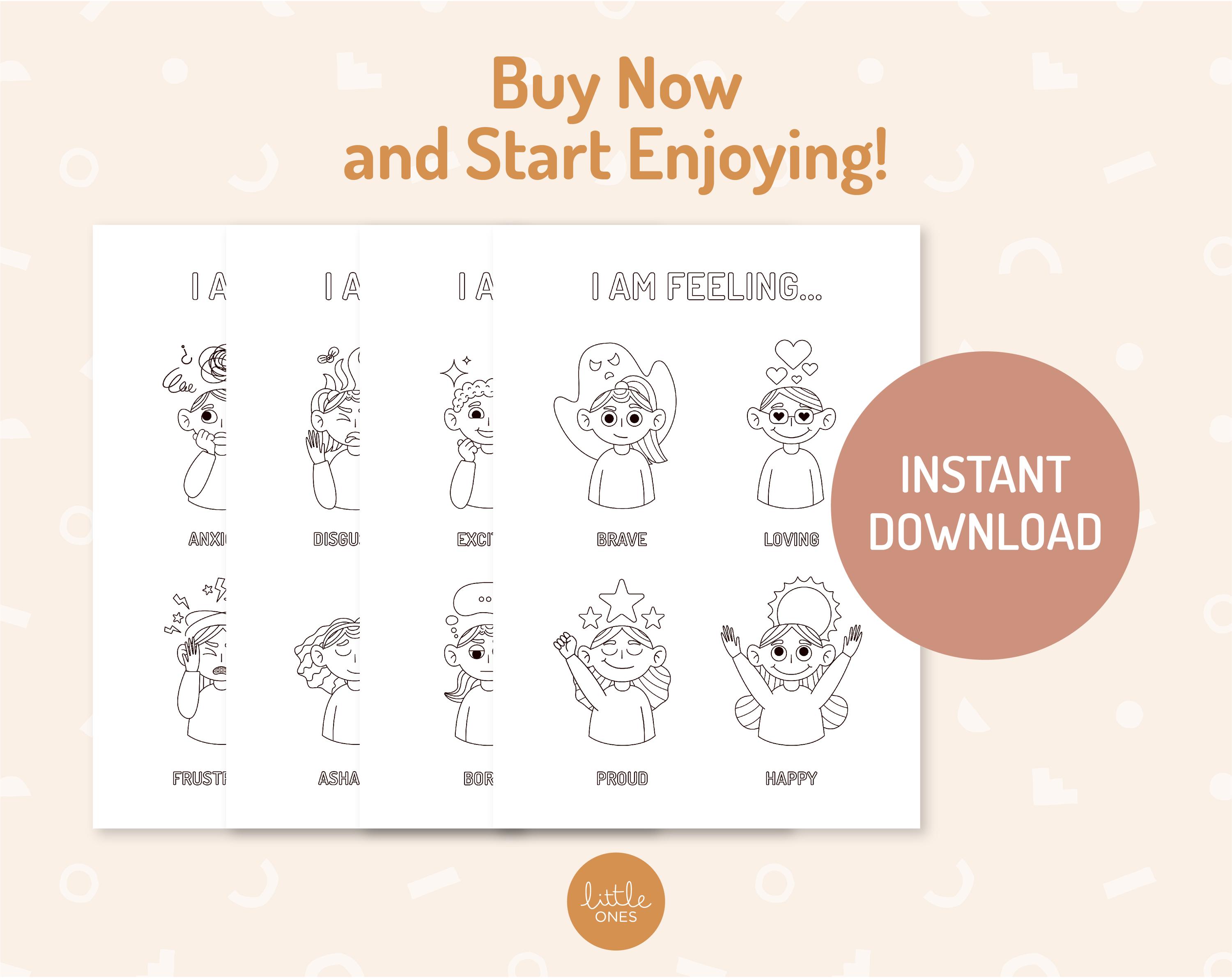 Feelings Coloring Pages for Kids| Ready to Print Emotions | School ...