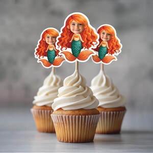 Custom Mermaid Photo Cupcake Topper, Face Cupcake Toppers, Magestic ...