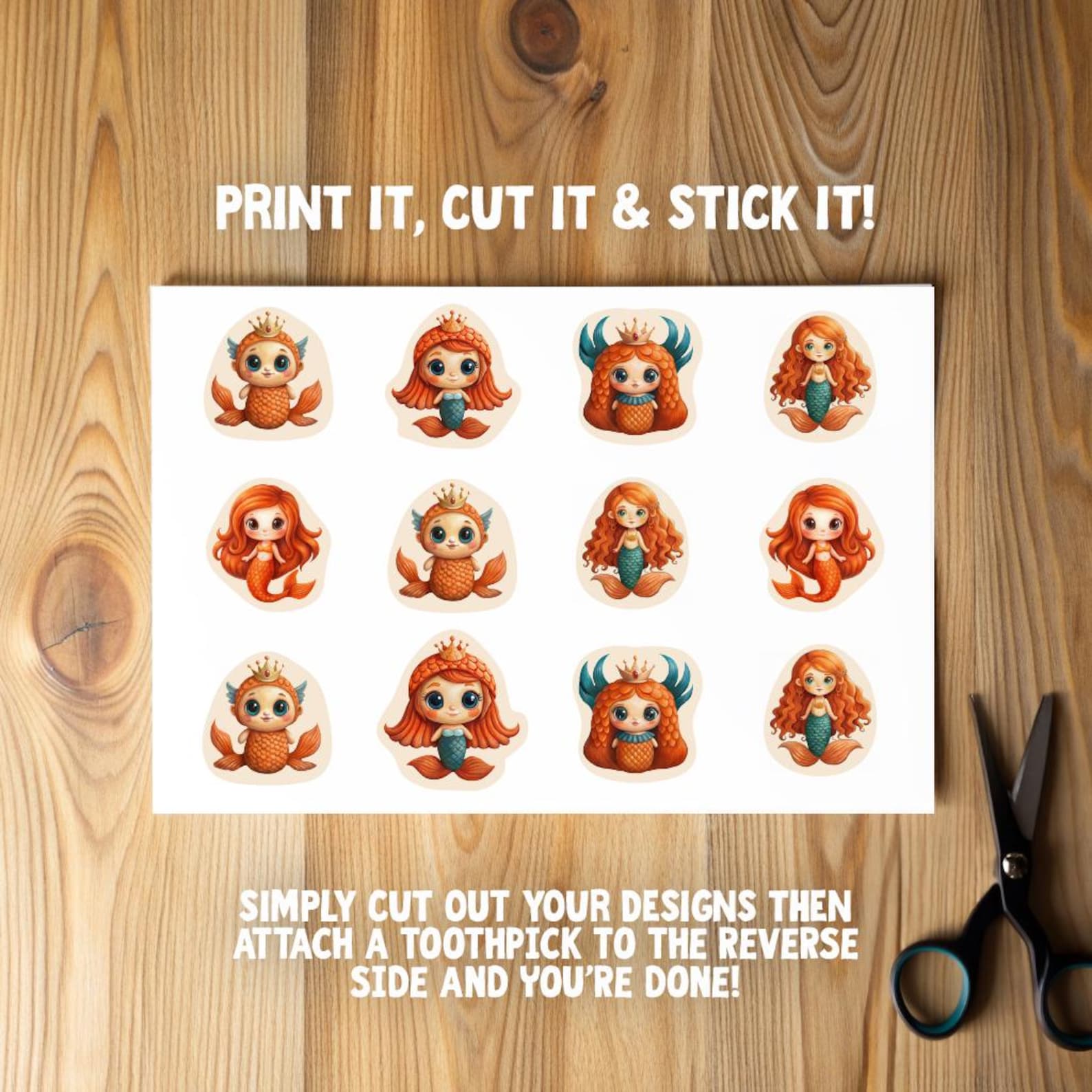 Mermaid Cupcake Topper Printable, Mermaids Theme Cutouts, Under the Sea ...