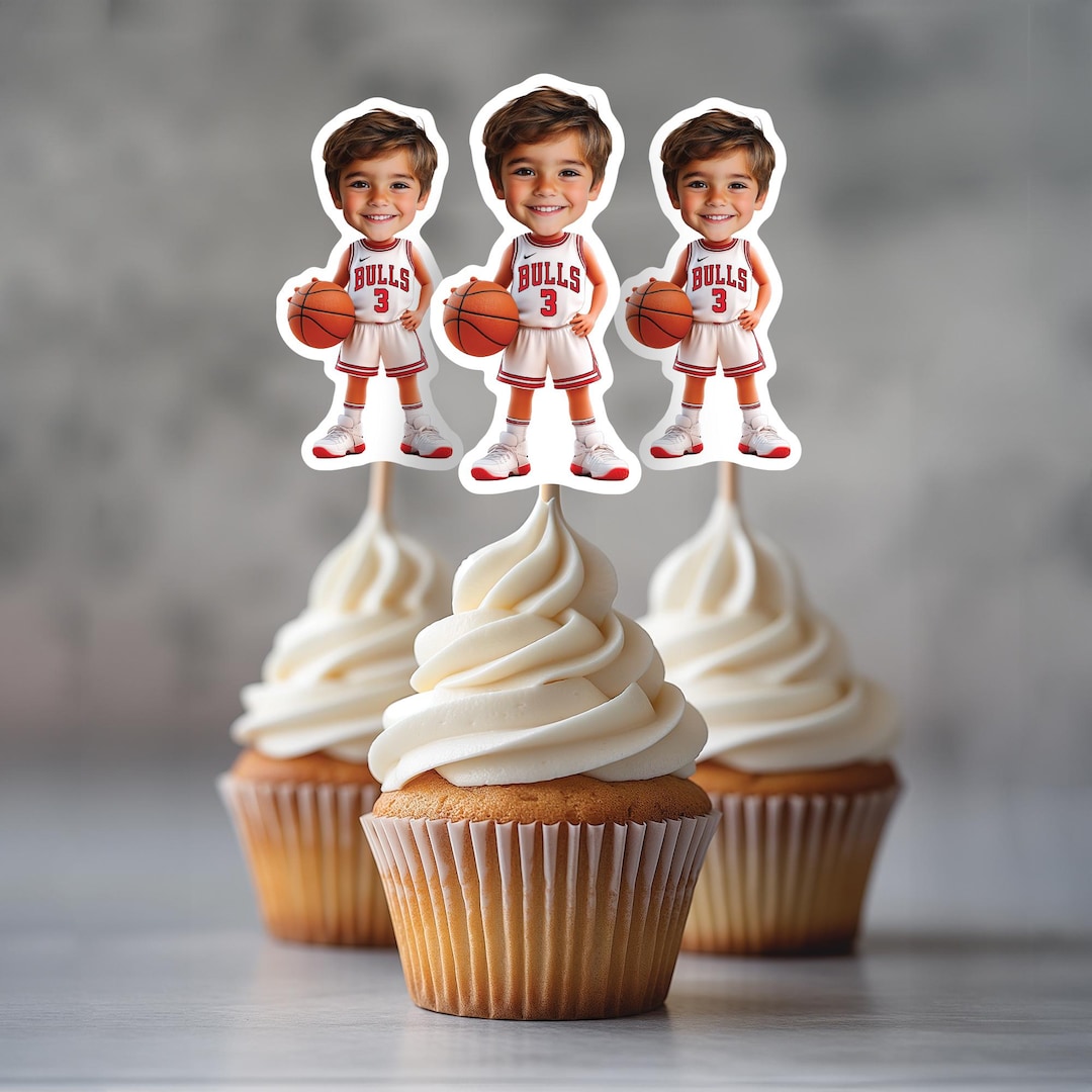 Custom Chicago Bulls Cupcake Toppers, Basketball Party Decorations, NBA ...