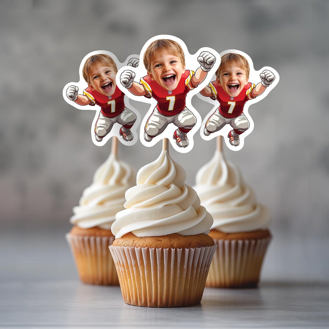 Custom Red Football Cupcake Toppers Personalized Player Number Party ...