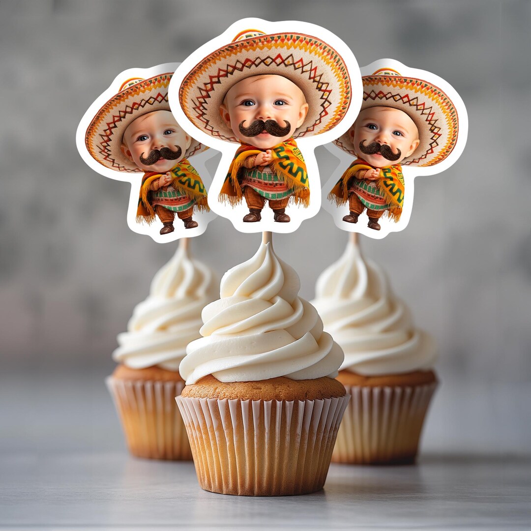 Custom Mexican Fiesta Cupcake Toppers: Sombrero & Moustache (digital ...