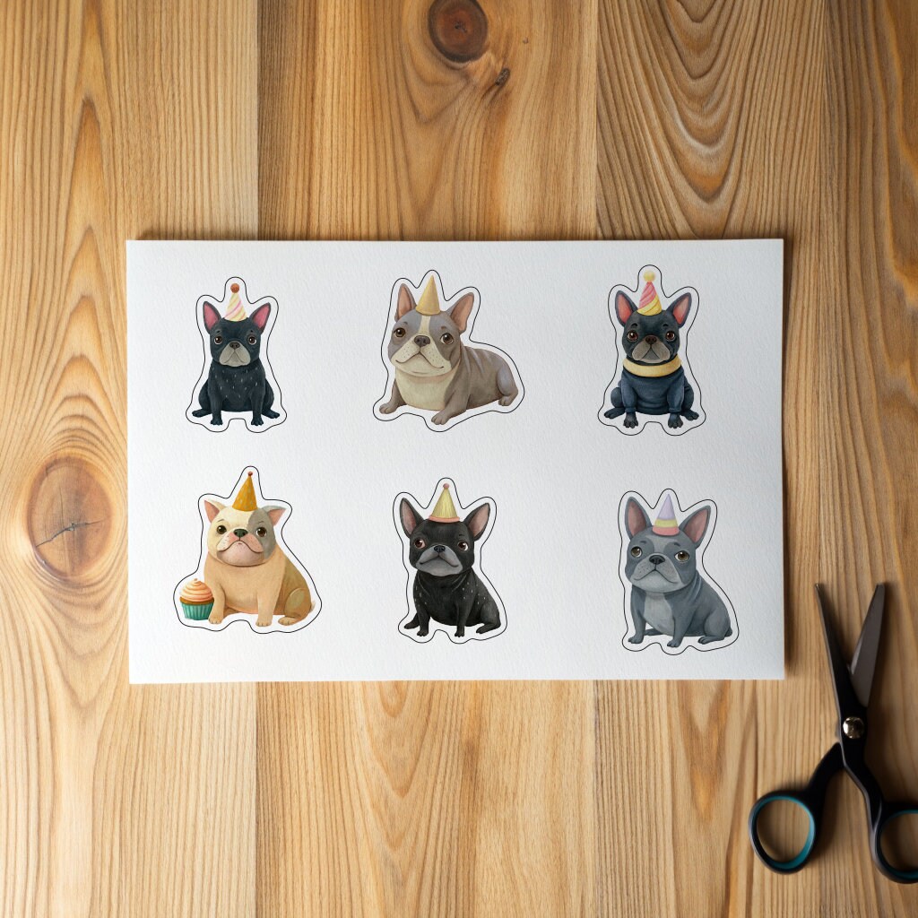 French Bulldog Cupcake Toppers Funny Frenchies in Birthday Party Hats ...
