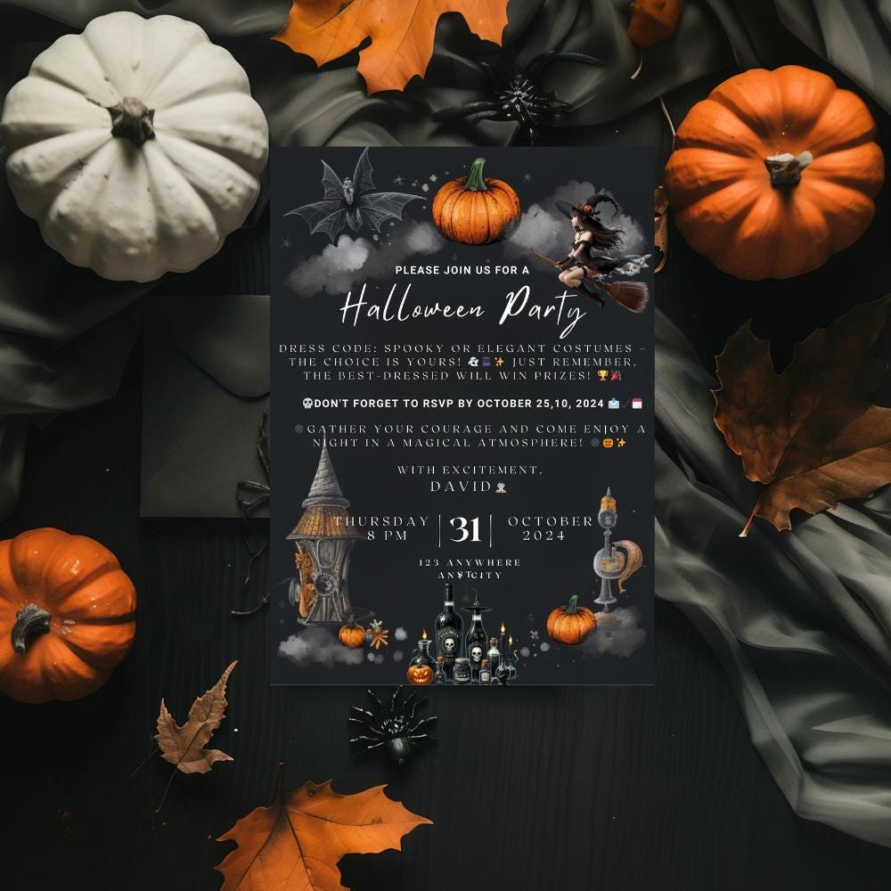 Spooky Halloween Party Invitation Custom RSVP Editable PDF Template ...