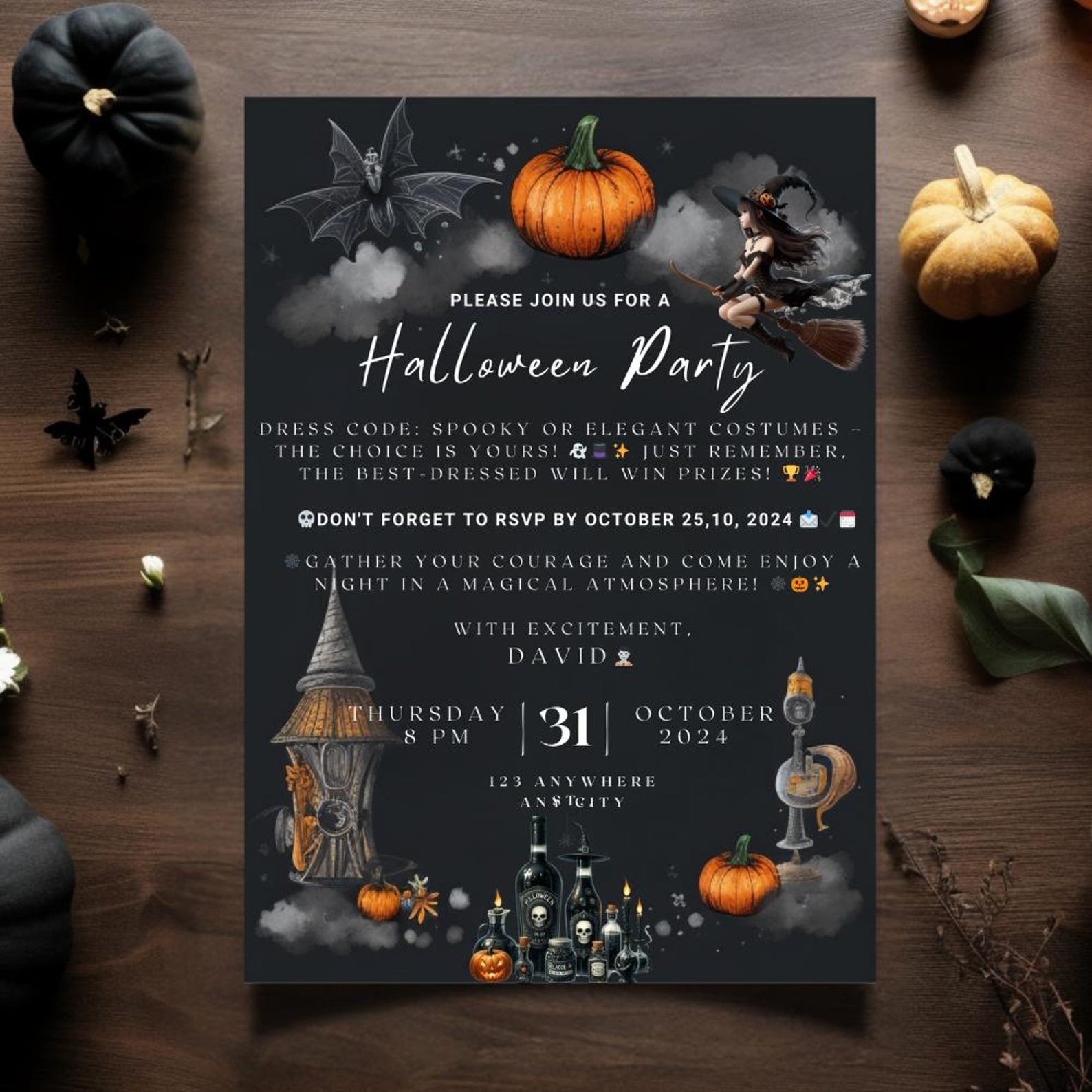 Spooky Halloween Party Invitation | Custom RSVP | Editable PDF Template ...