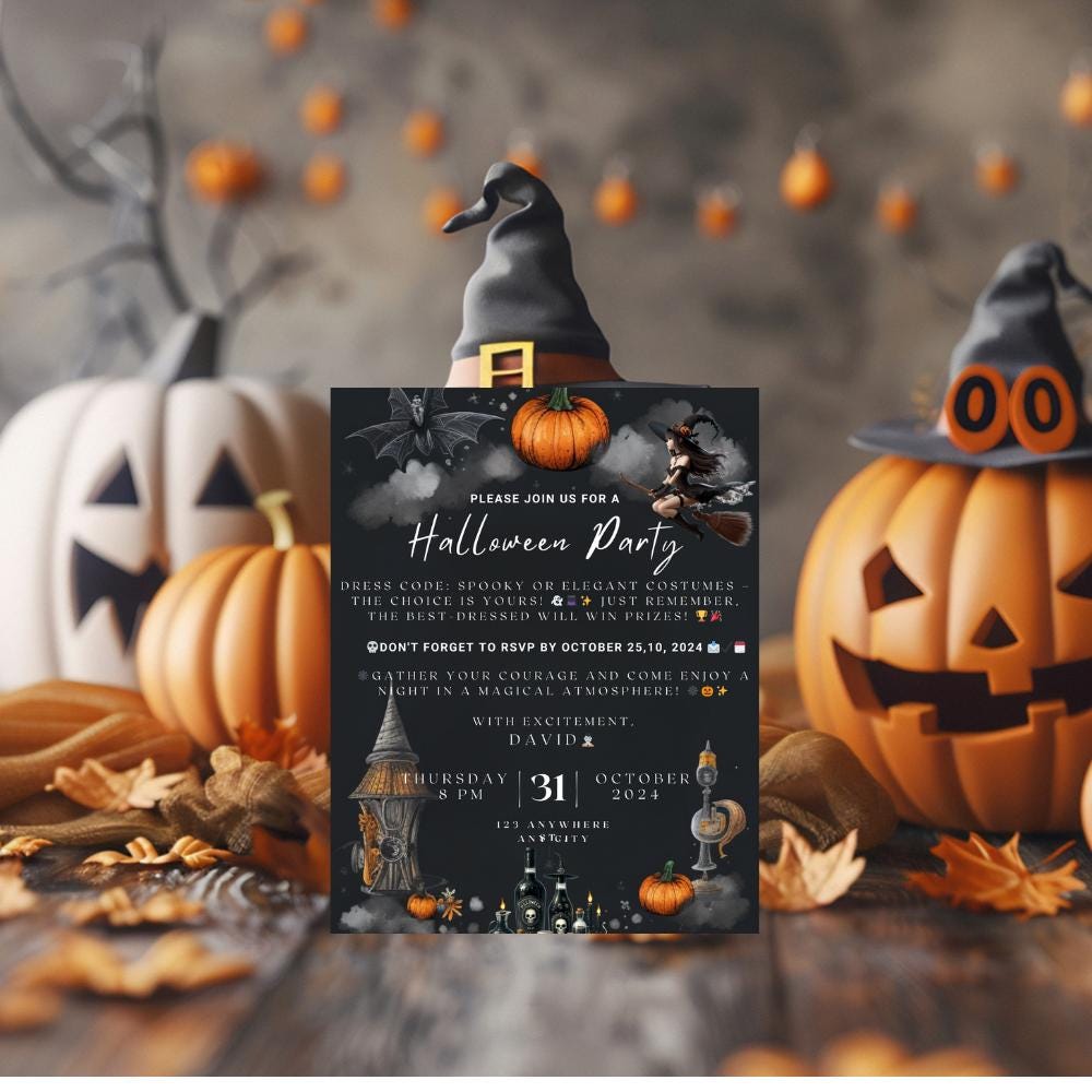Spooky Halloween Party Invitation Custom RSVP Editable PDF Template ...