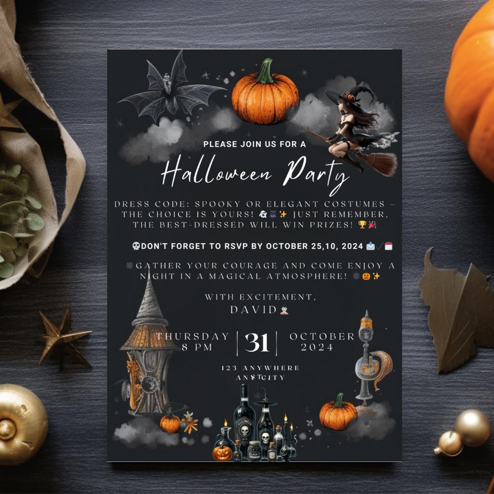 Spooky Halloween Party Invitation Custom RSVP Editable PDF Template ...