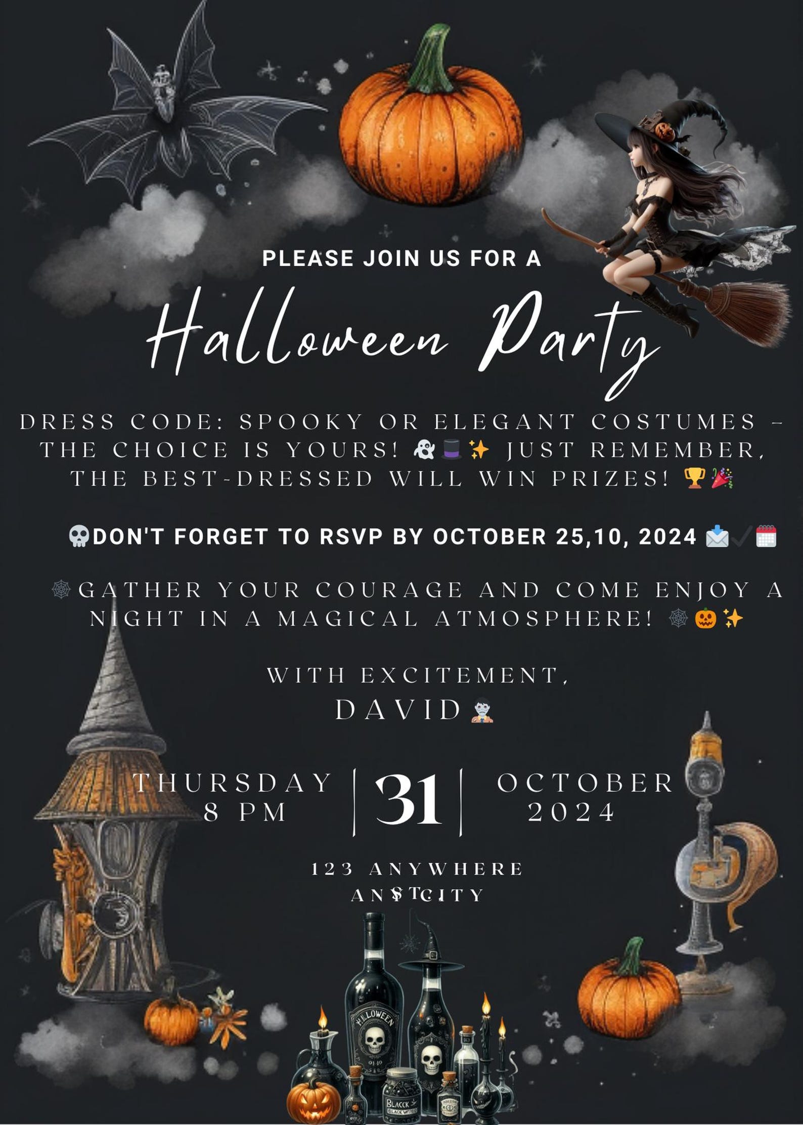 Spooky Halloween Party Invitation | Custom RSVP | Editable PDF Template ...