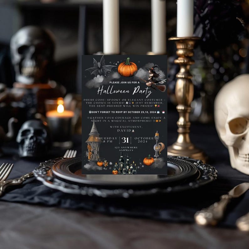 Spooky Halloween Party Invitation | Custom RSVP | Editable PDF Template ...