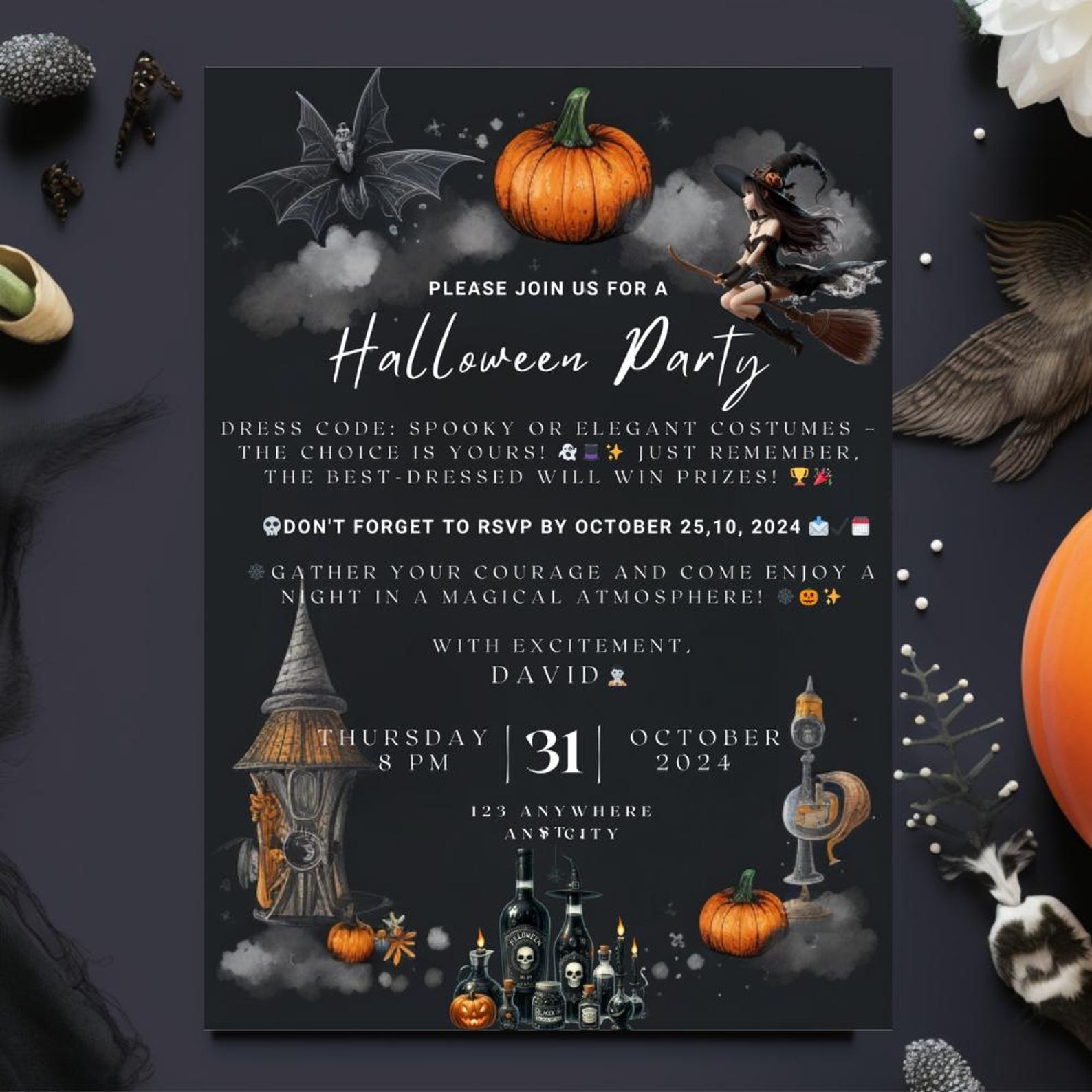 Spooky Halloween Party Invitation | Custom RSVP | Editable PDF Template ...