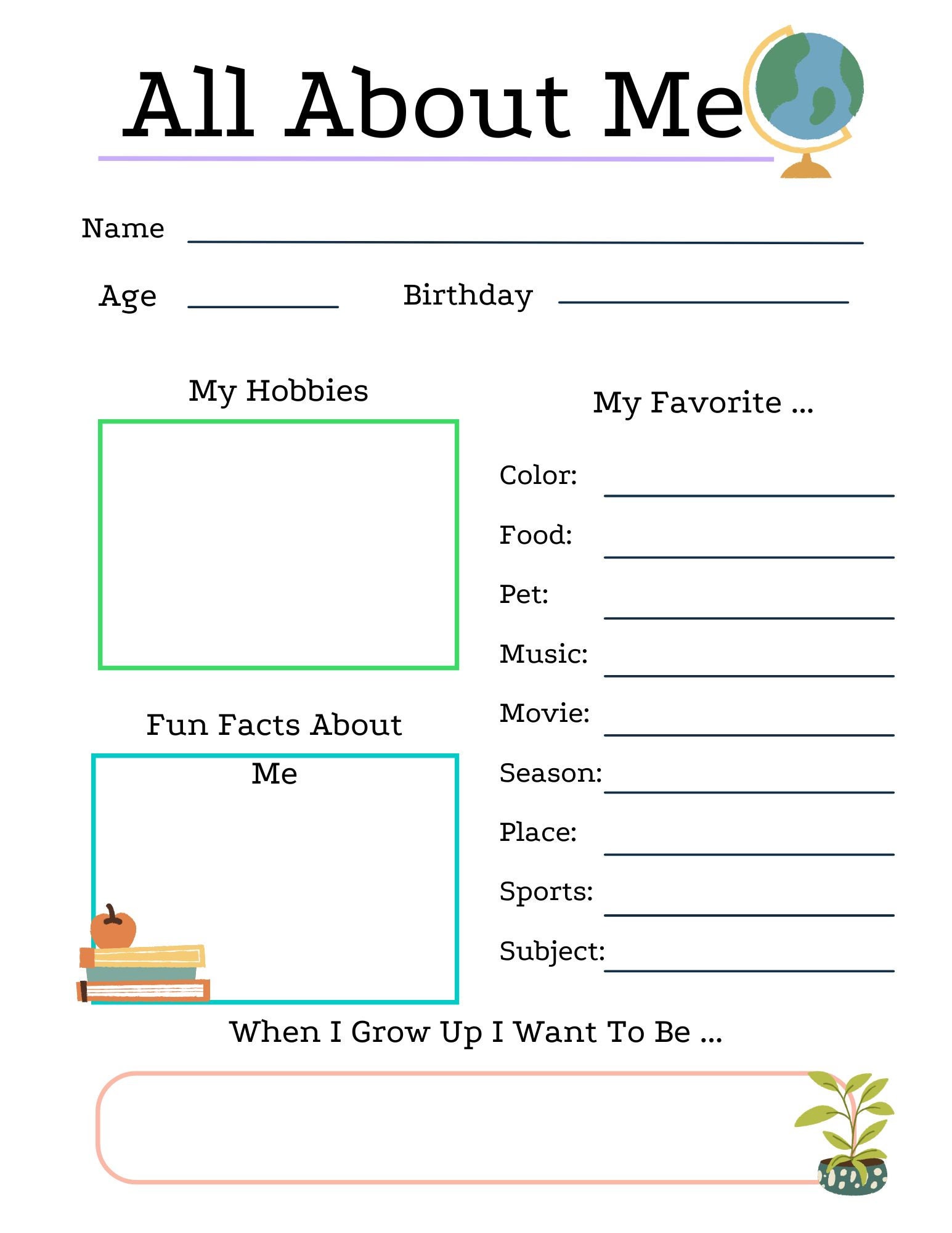 Back to School All About Me Variety Bundle - Etsy