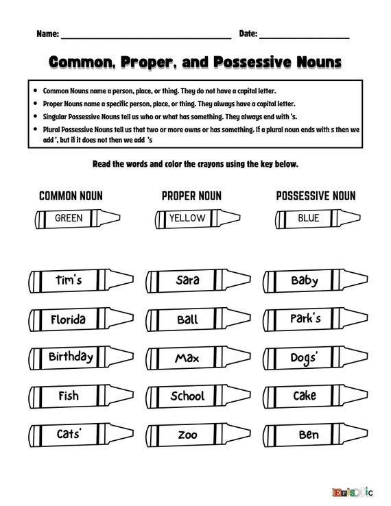 Hojas De Trabajo De Sustantivos Comunes Y Propios De Segundo Grado