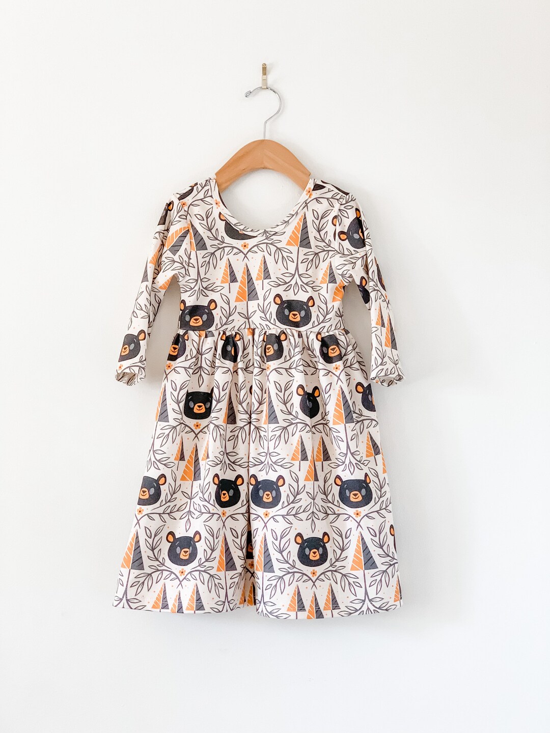 Organic Cotton Girls Dress: Bear Print Twirl Dress - Etsy