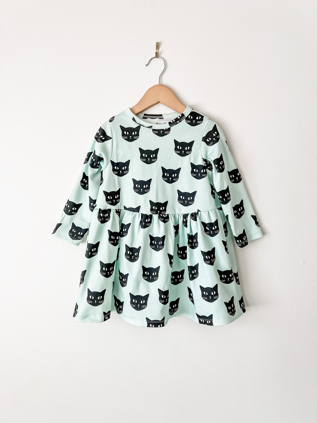 Girls Cat Dress // Organic Long Sleeve Dress // Toddler Twirl Dress ...