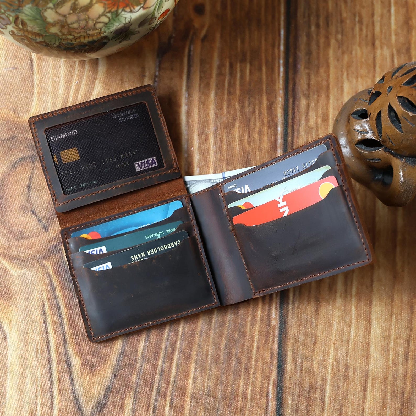 Personalized Leather Bifold Wallet, ID Window, Engraved Gift for Men - Etsy