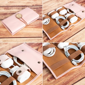 Leather Cable Organizer Roll Women Men: Tech Travel Storage Bulk ...