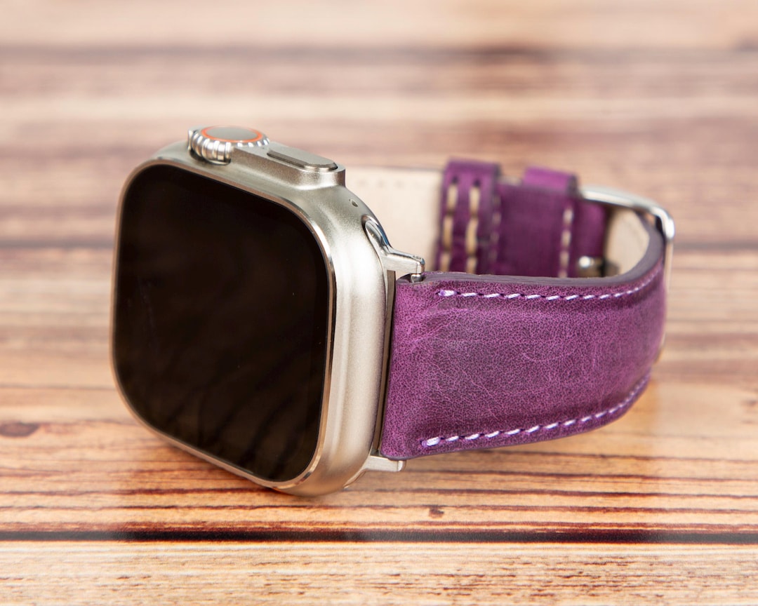 Personalized Purple Leather Apple Watch Band, Engraved Iwatch Strap ...
