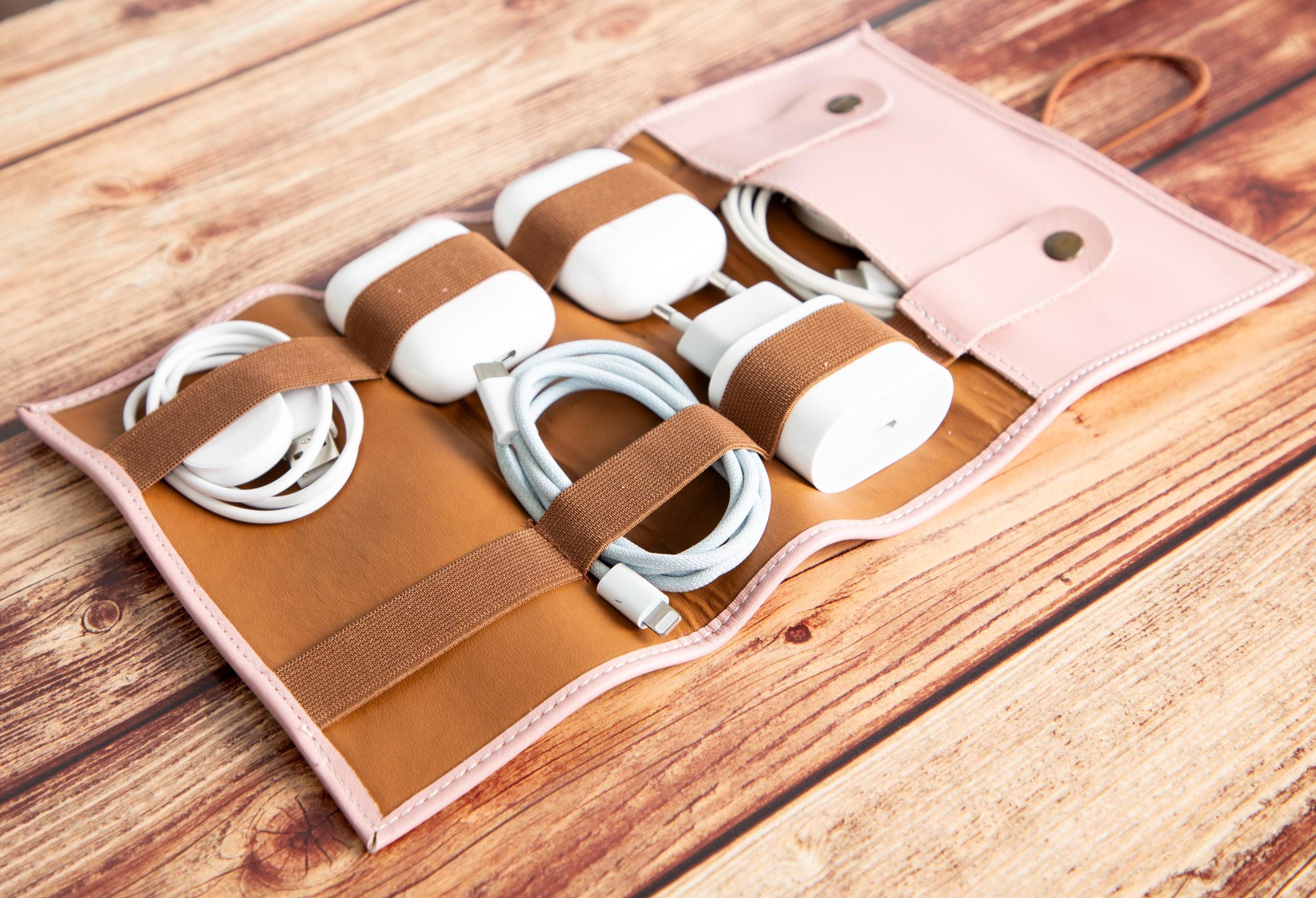 Leather Cable Organizer Roll Women Men: Tech Travel Storage Bulk ...