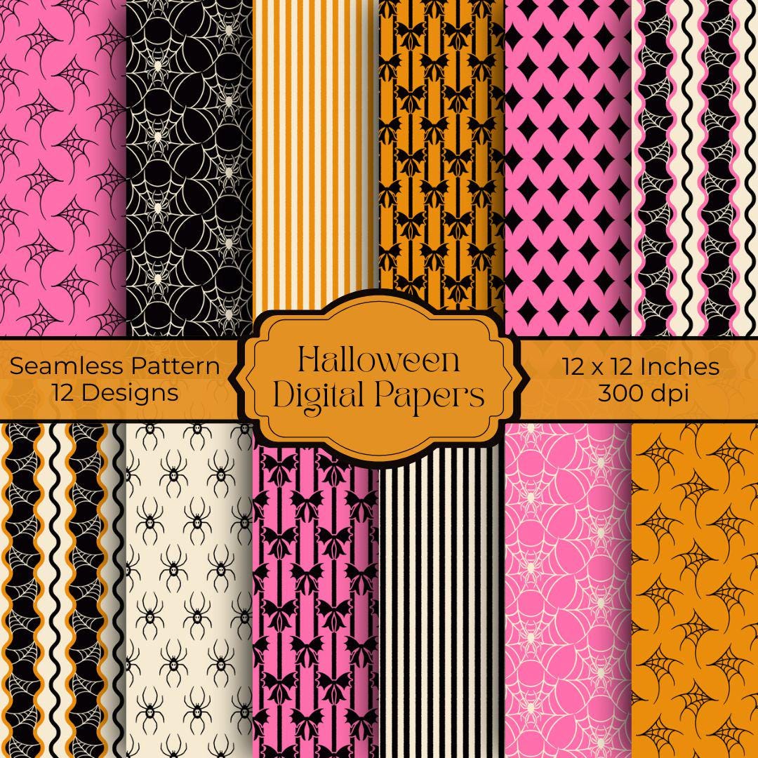 Halloween Digital Papers, Spooky Spider Webs, Seamless Pattern, Instant ...