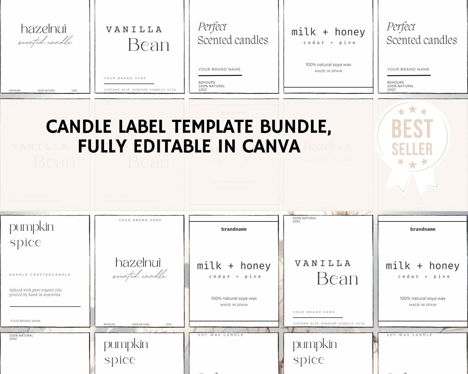 Editable Candle Label Bundle , Custom Candle Labels, Canva Label ...