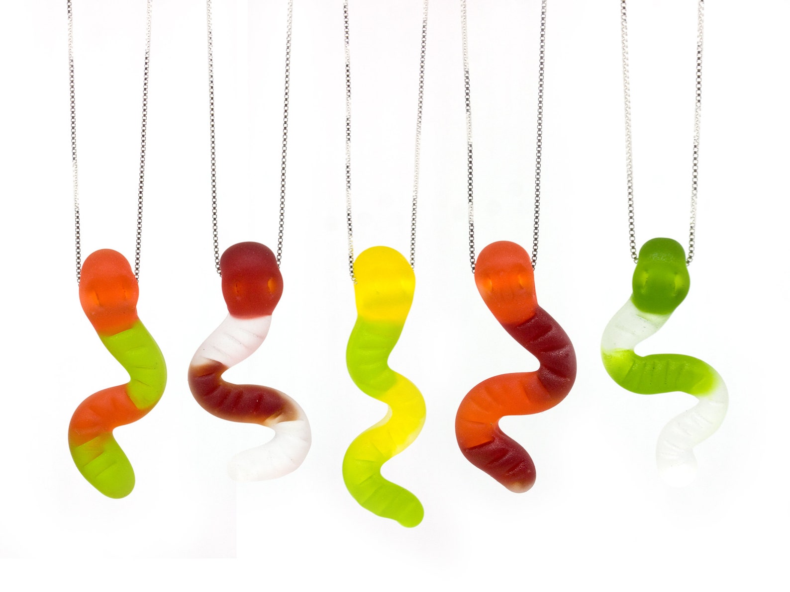 Gummy Worm Necklace - Yellow + Green - Lampworked Flameworked Glass ...