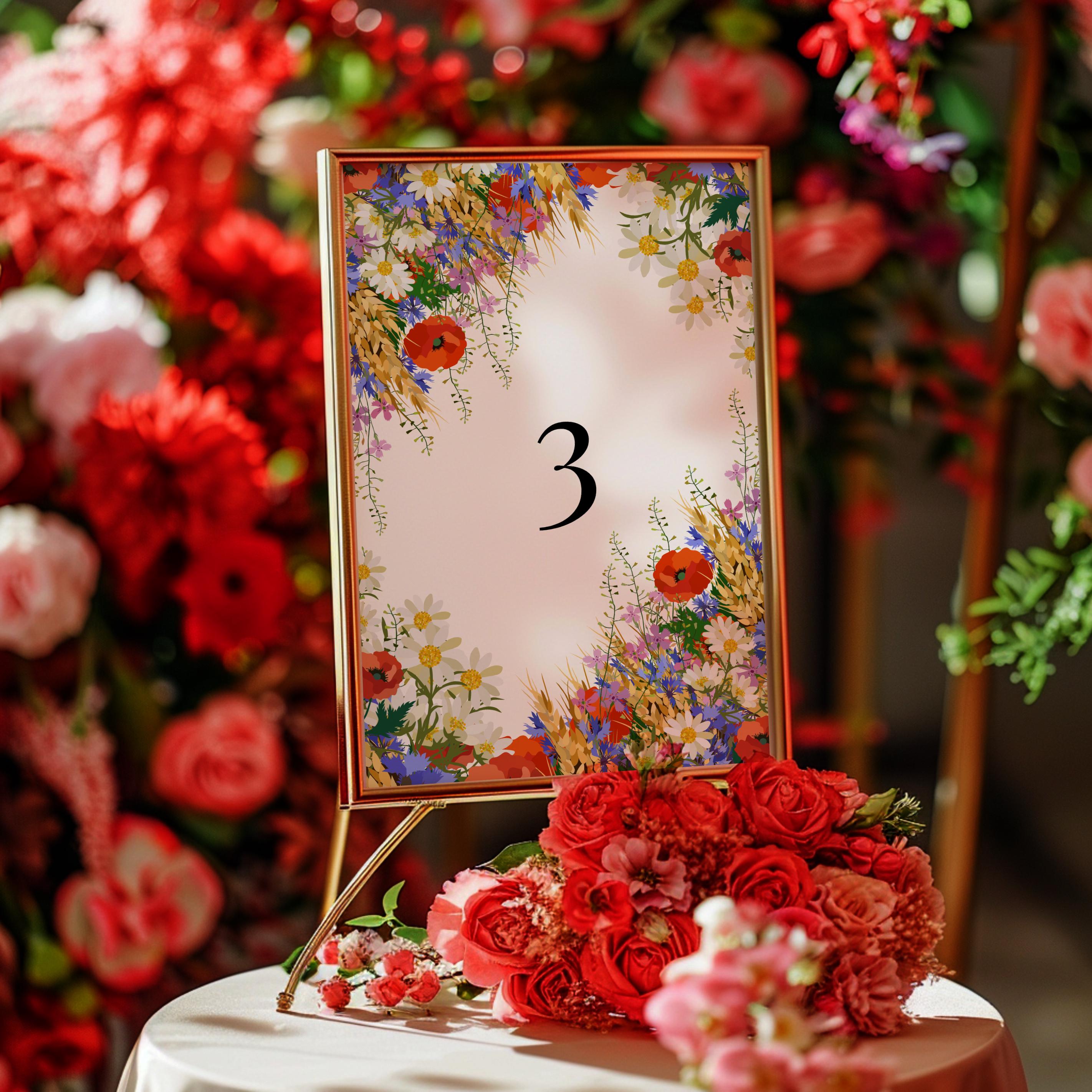 Table Numbers Floral Printable Template for Wedding Table Number Signs ...
