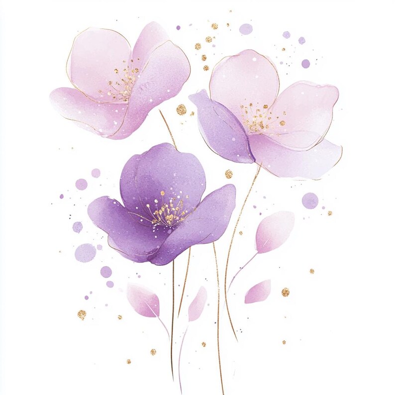 15 Printable Watercolor Clipart Purple Pink Flowers Png, Abstract ...