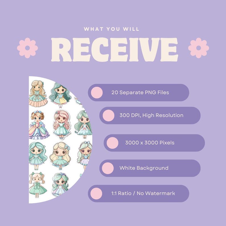 20 PNG Cute Chibi Girl Clipart Cartoon Princess Sticker Kawaii Clip Art ...