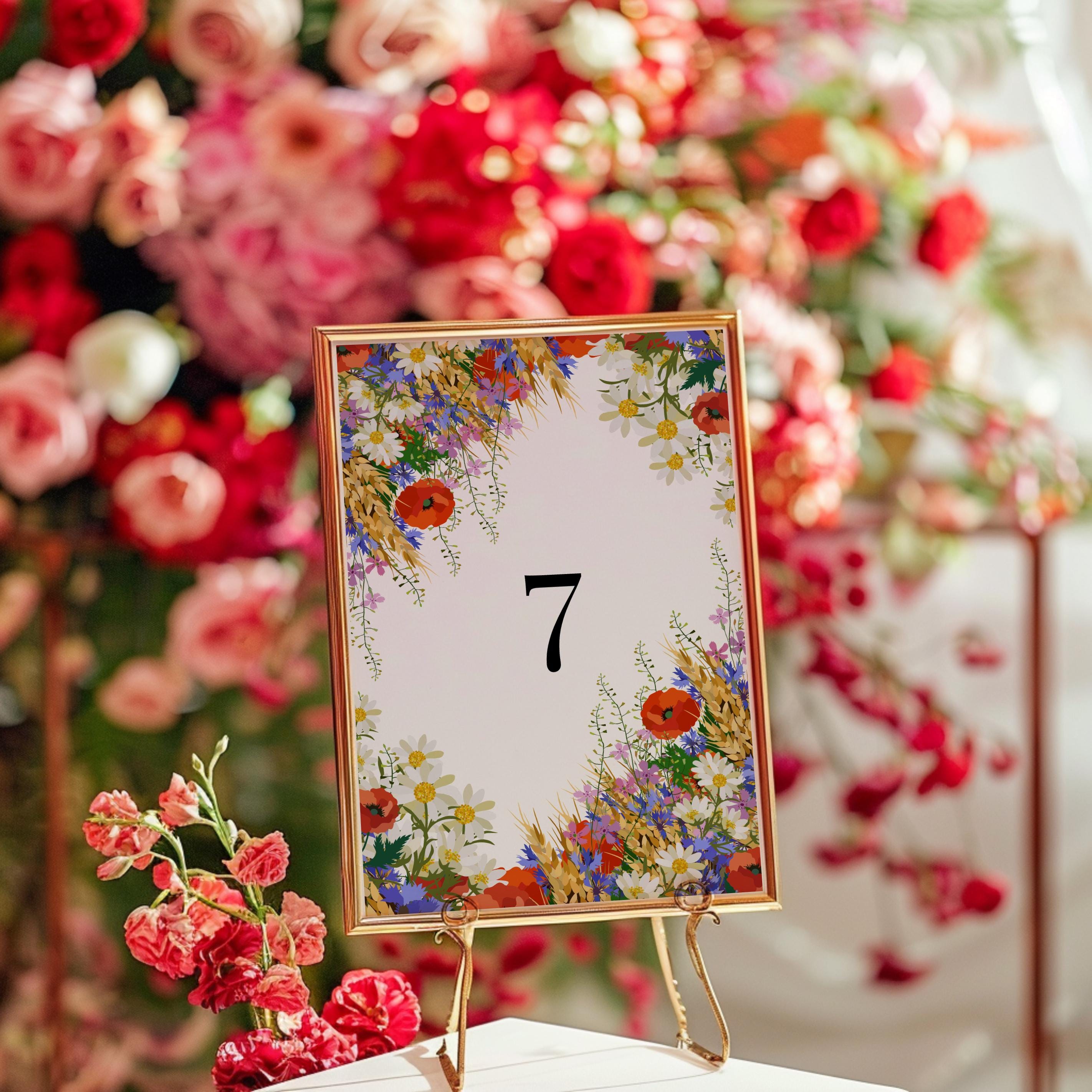 Table Numbers Floral Printable Template for Wedding Table Number Signs ...