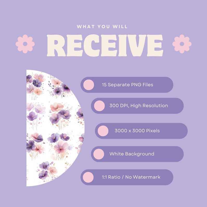 15 Printable Watercolor Clipart Purple Pink Flowers Png, Abstract ...