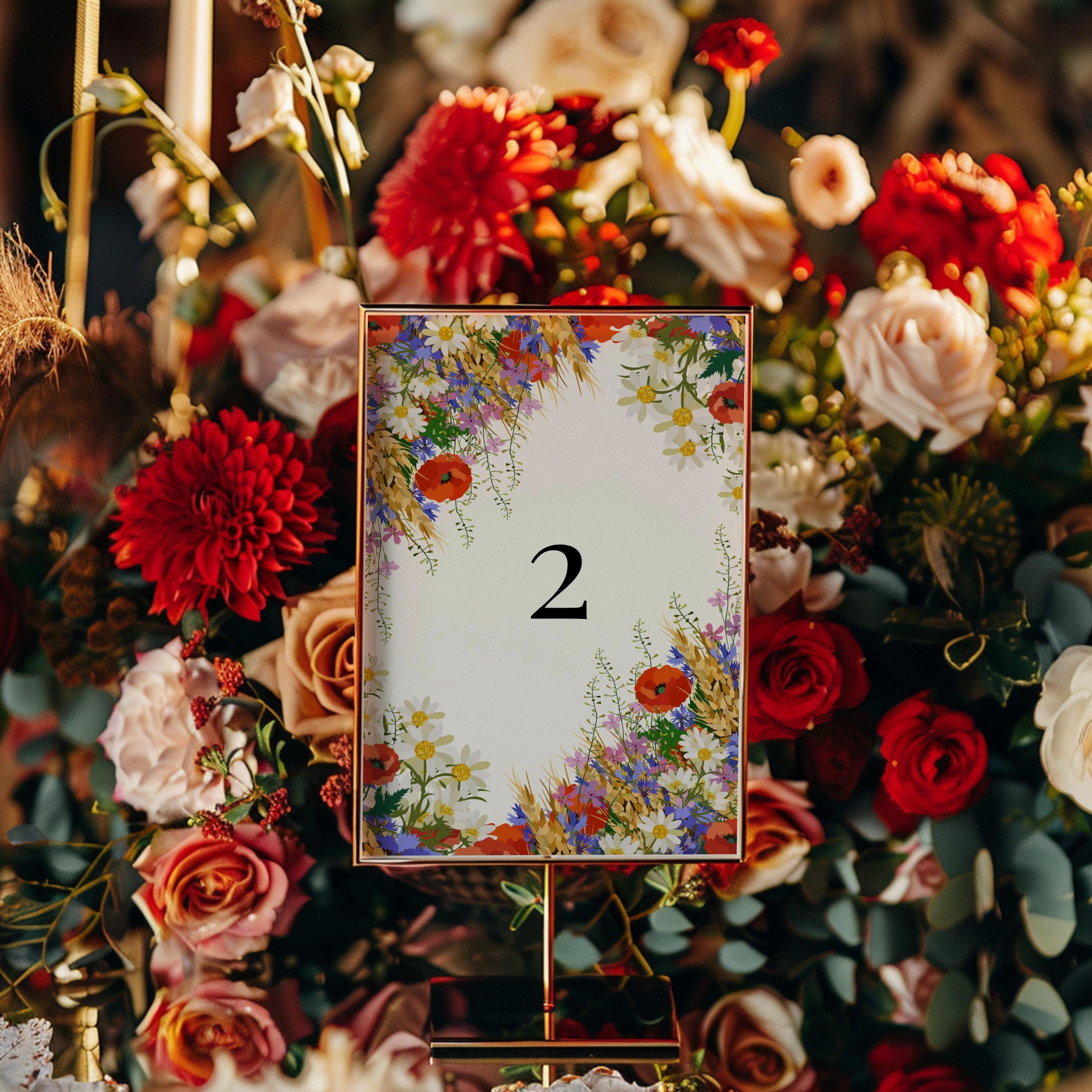 Table Numbers Floral Printable Template for Wedding Table Number Signs ...