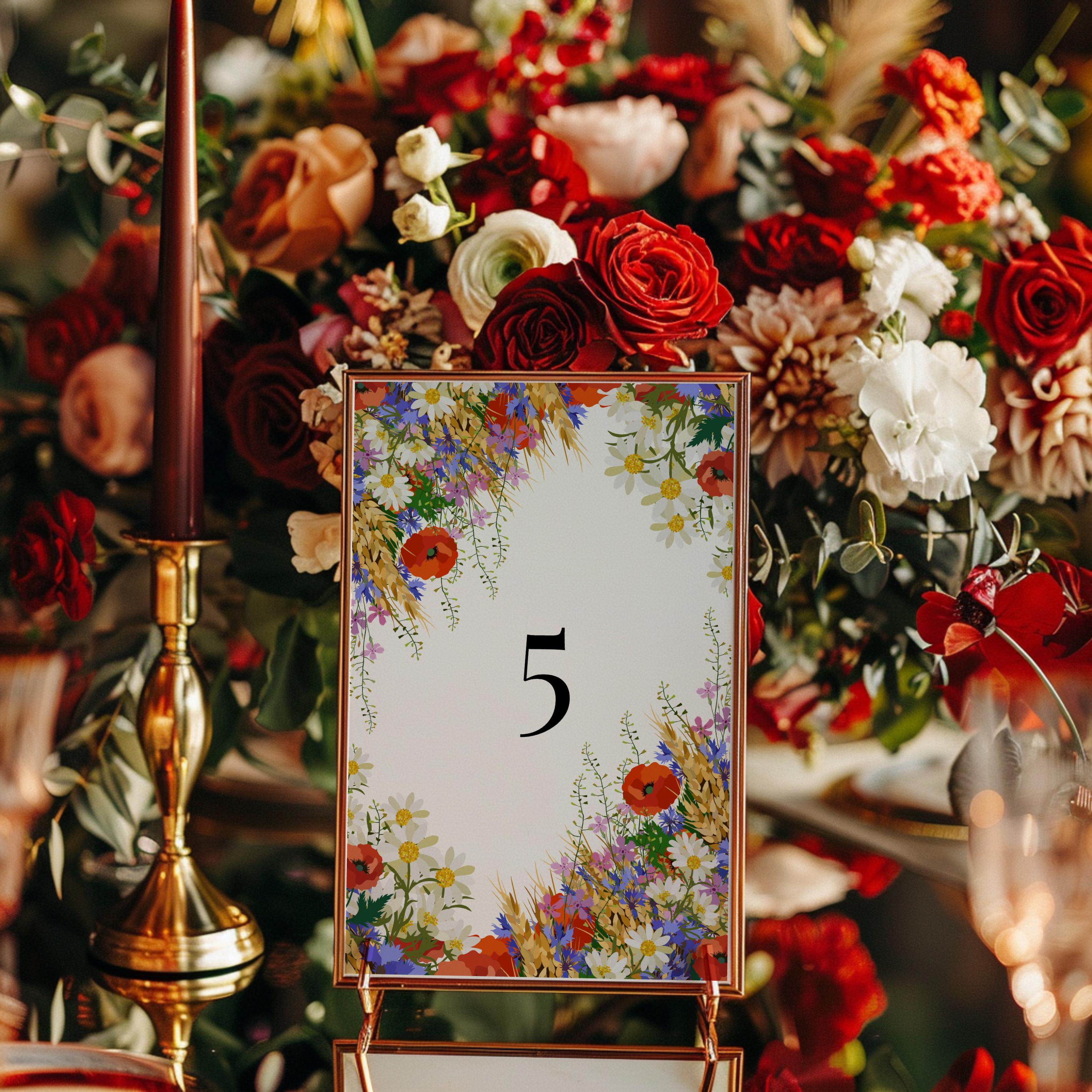 Table Numbers Floral Printable Template for Wedding Table Number Signs ...