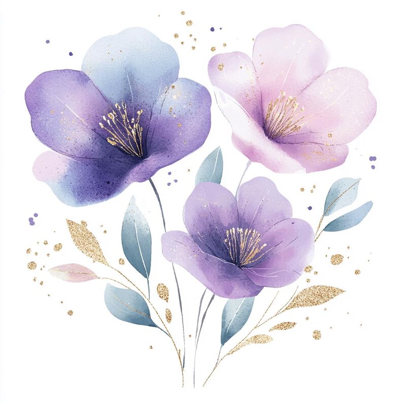 15 Printable Watercolor Clipart Purple Pink Flowers Png, Abstract ...