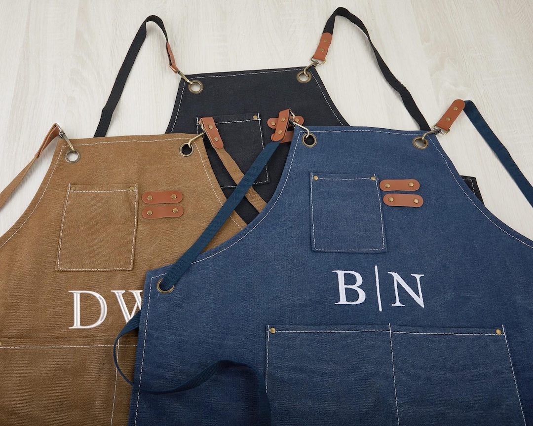 Canvas Workshop Apron With Pockets, Personalized Embroidered Apron ...