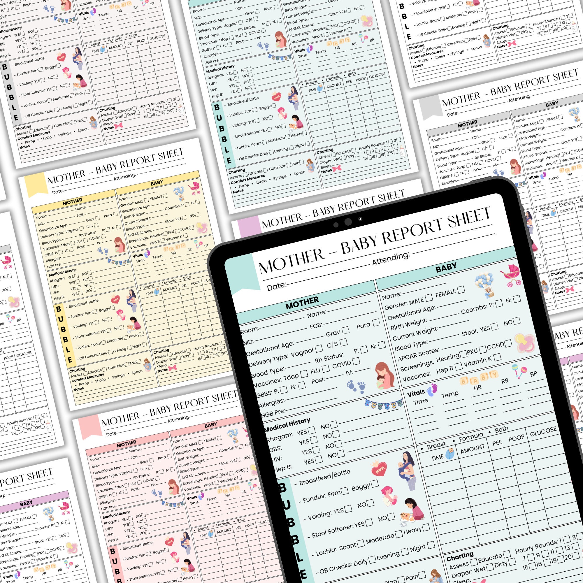 Mother Baby Report Sheet 15 Pages Printable or Editable Nurse Report ...