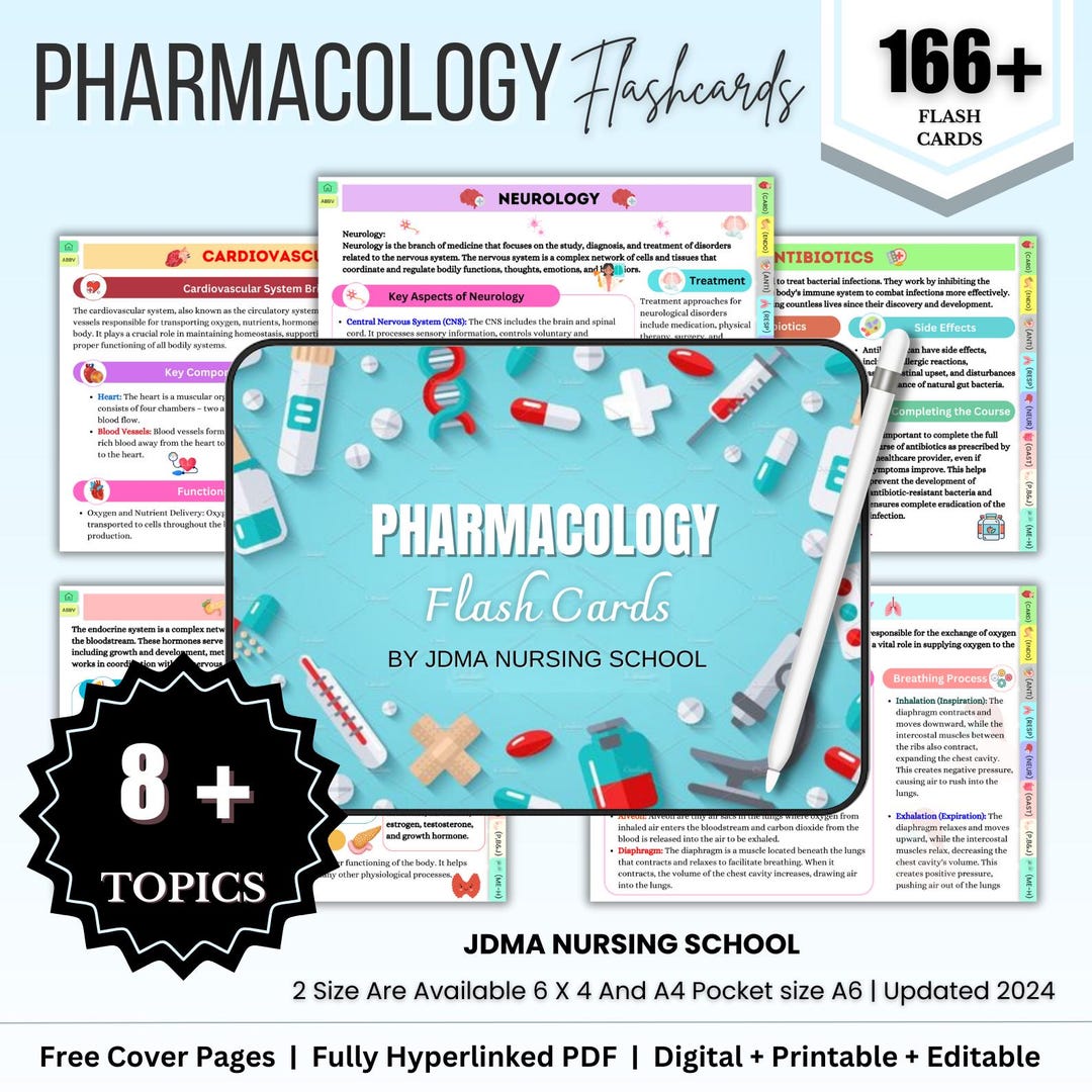 Pharmacology Flashcards 166 Pages Hyperlinked Nursing Pharmacology ...