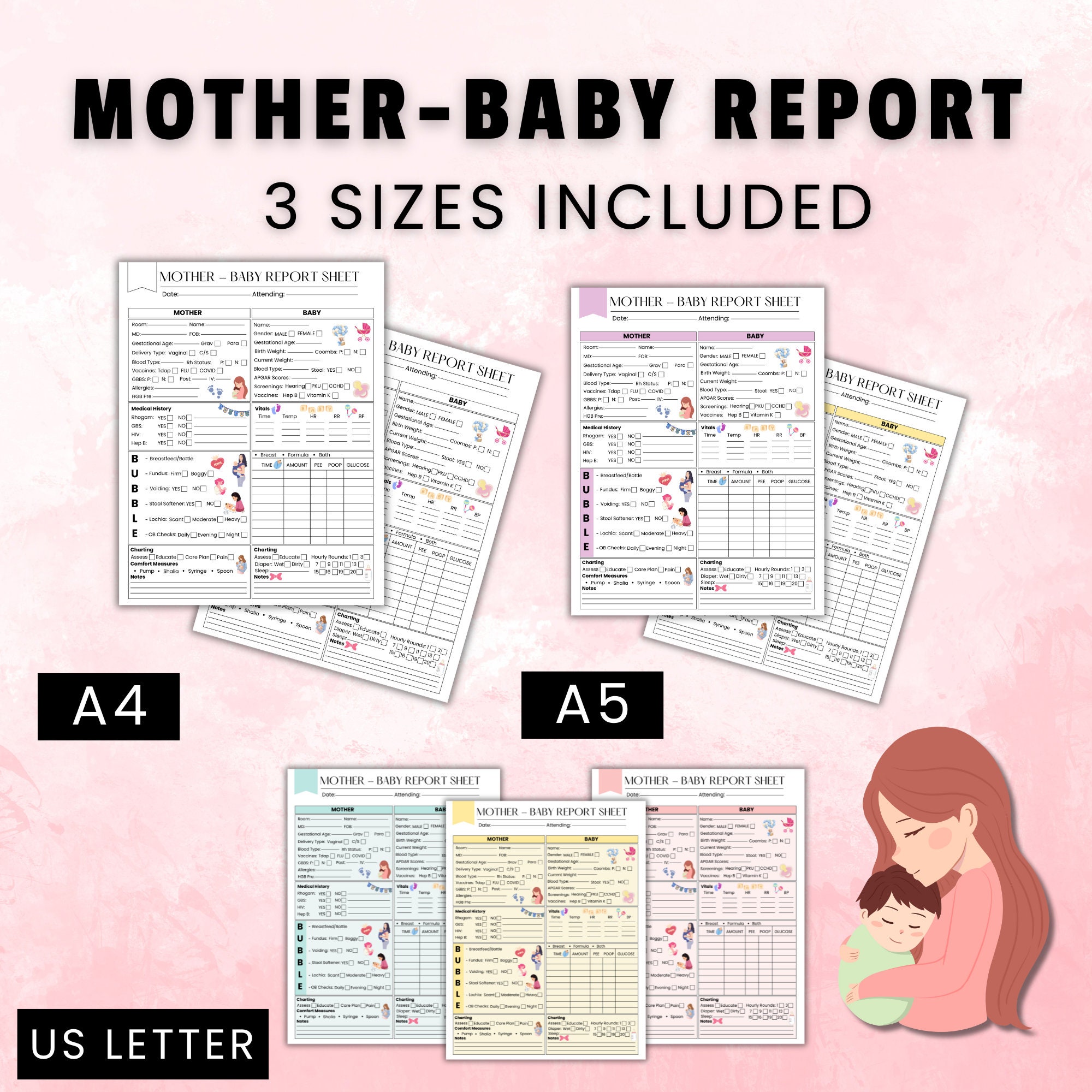 Mother Baby Report Sheet 15 Pages Printable or Editable Nurse Report ...
