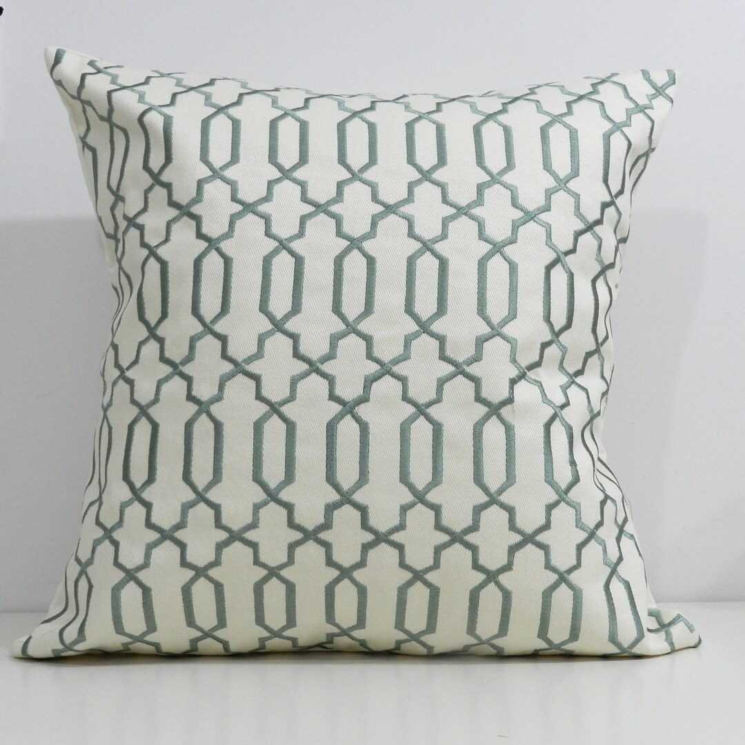 New 18x18 Inch Designer Handmade Pillow Cases in Spa and Cream Lattice ...