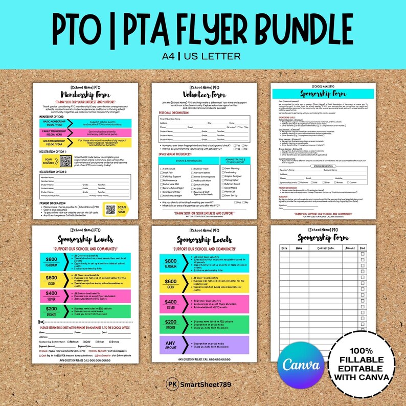 PTO PTA Membership Form Flyer Printable Volunteer Form Editable ...