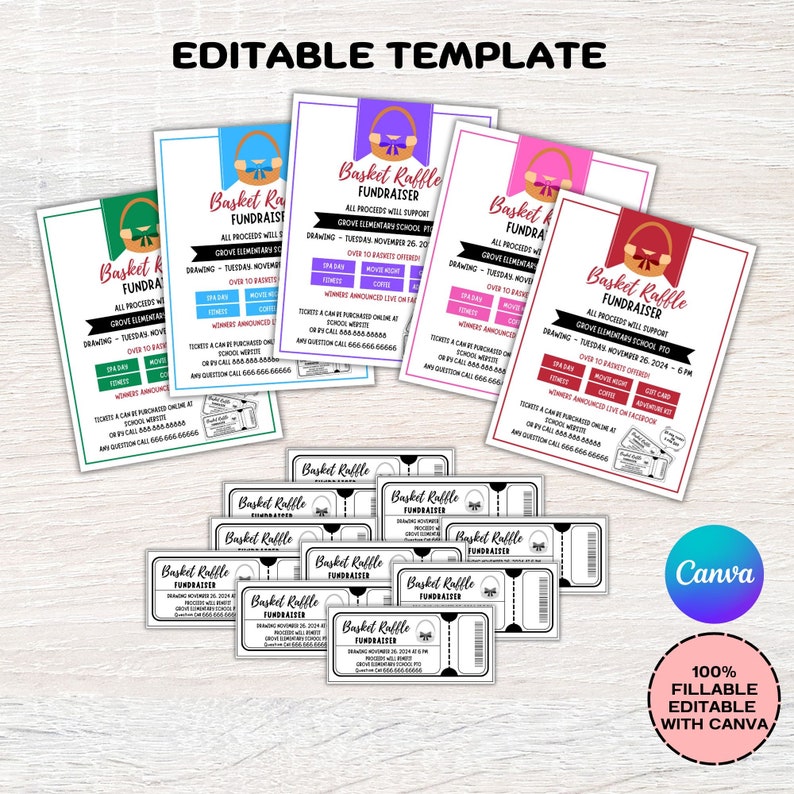 Basket Raffle Flyer Template: Editable School Fundraiser (digital ...