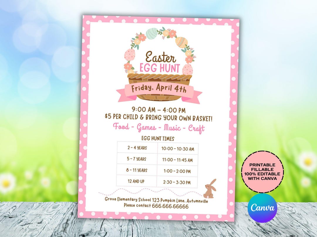 Editable Easter Egg Hunt Flyer, Easter Egg Hunt Invitation, Church ...