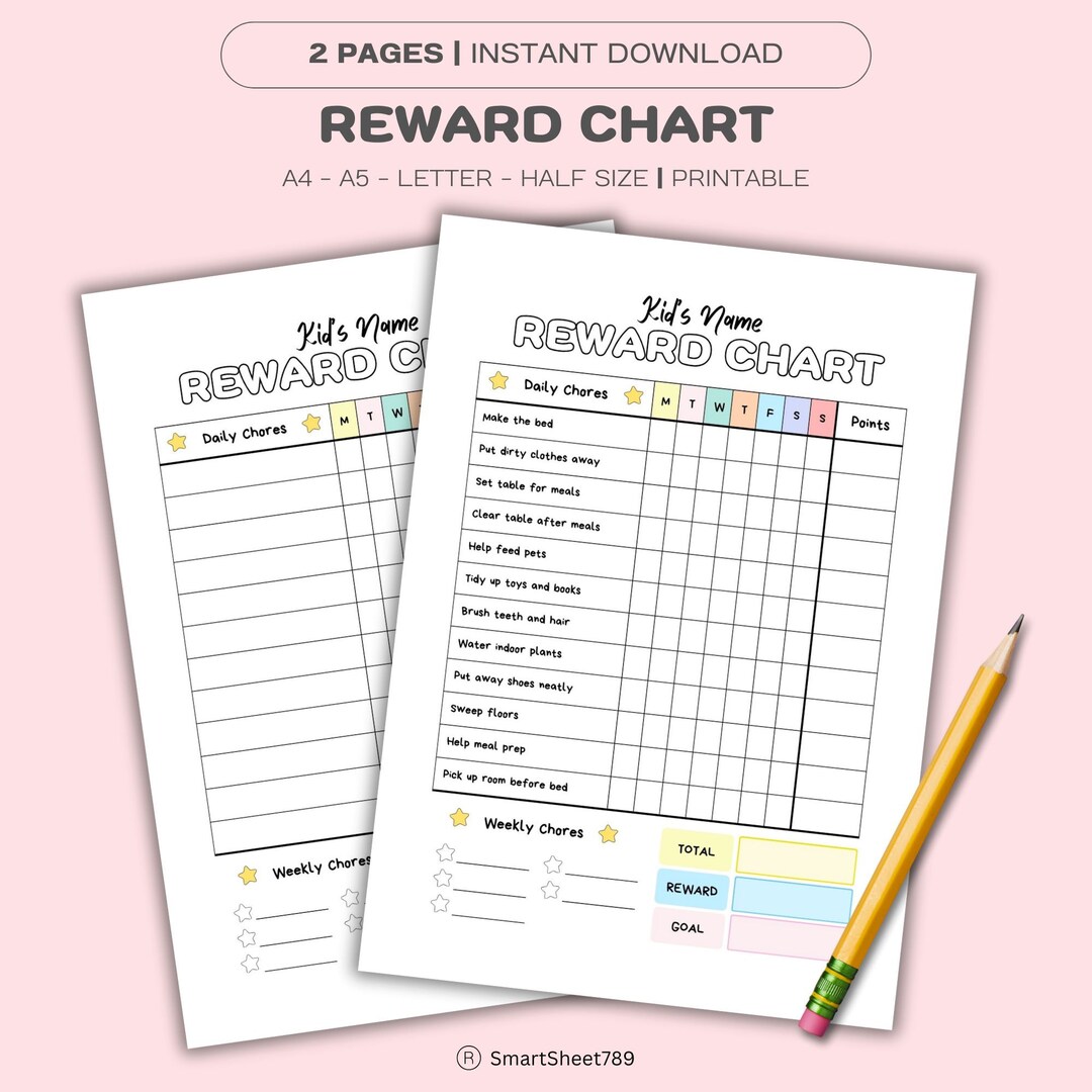 Kids Reward Chart, Preschool List, Back to School, 5-7 Year Olds To-do ...