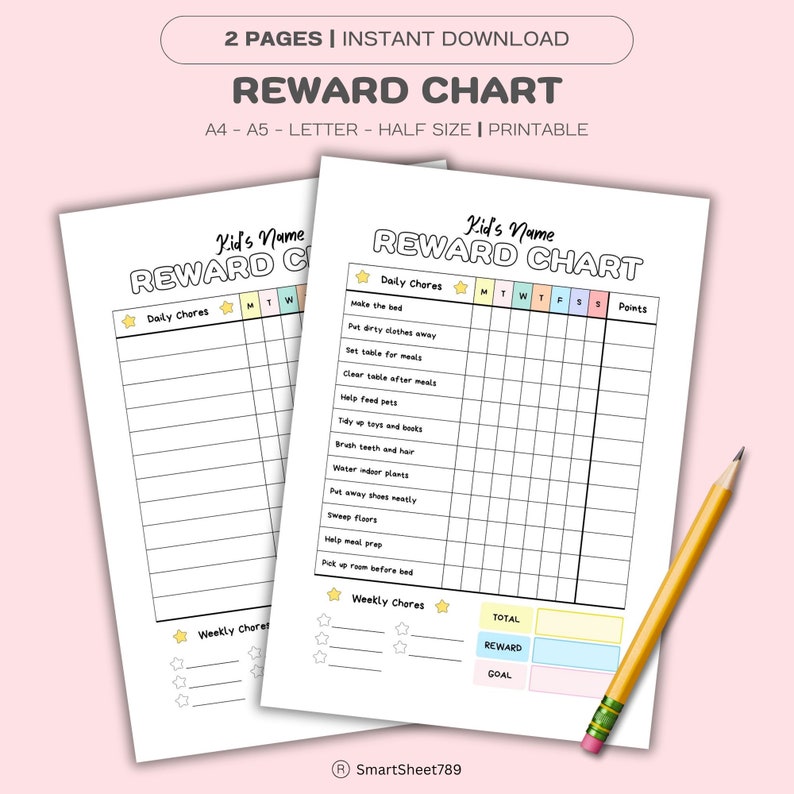 Kids Reward Chart, Preschool List, Back to School, 5-7 Year Olds To-do ...
