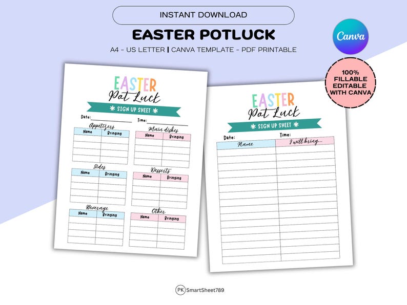 Editable Easter Signup Form, Printable Easter Potluck Sign-up Canva ...